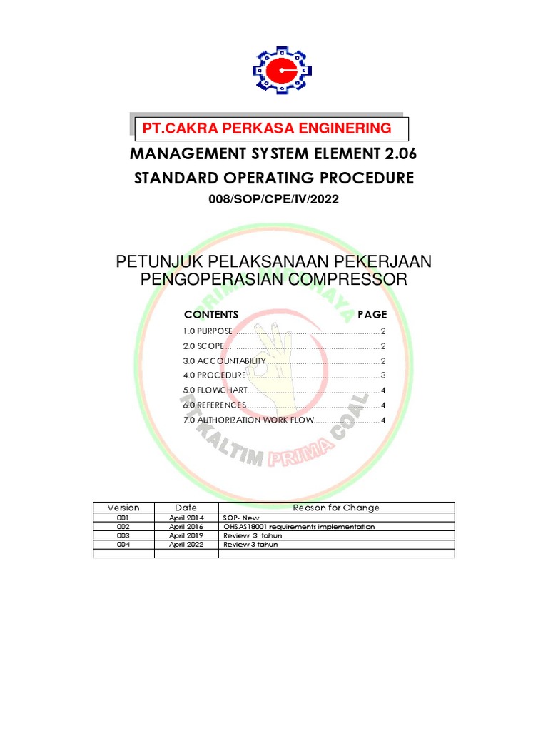 SOP 008 - Pengoperasian Compressor | PDF