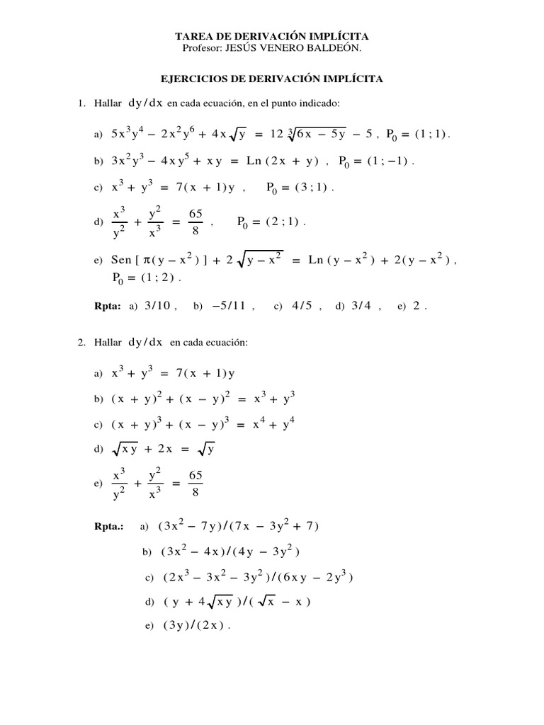 Tarea de Derivacion Implicita | PDF