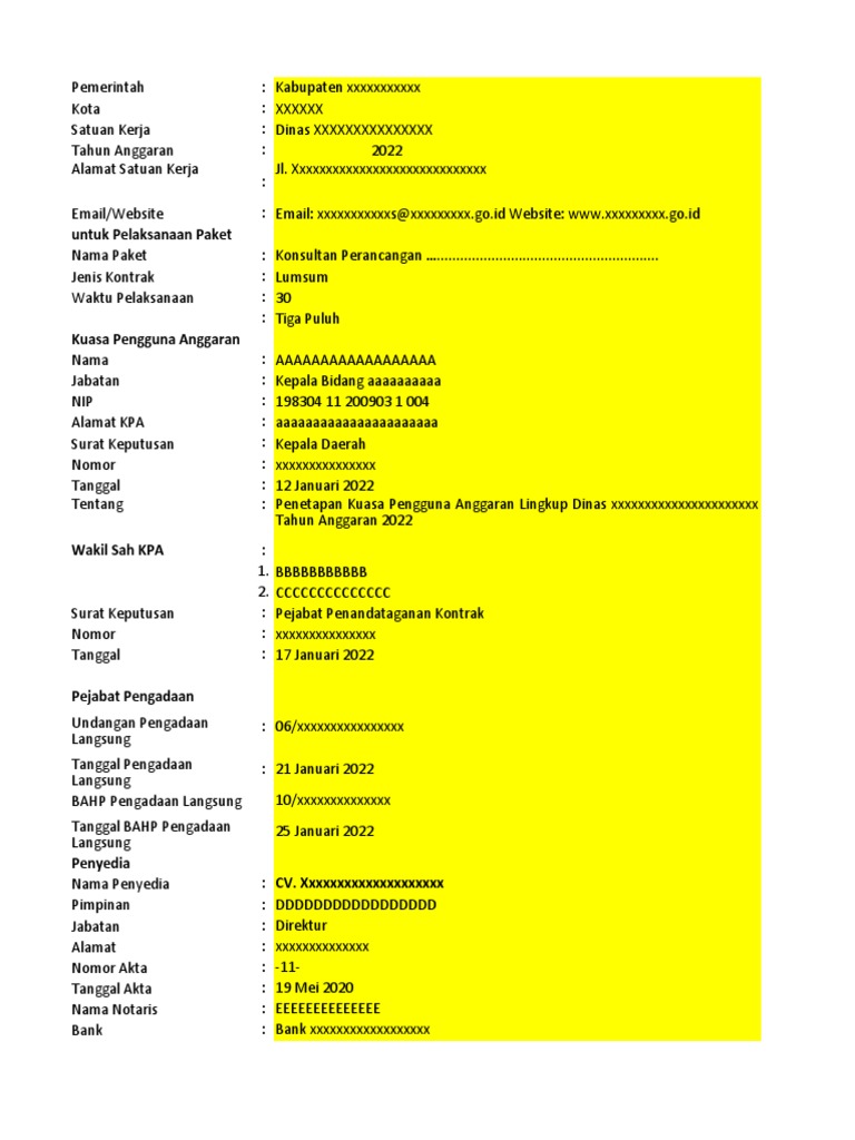 Format SPPBJ, SPK Dan SPMK Jasa Konsultan Konstruksi | PDF | Pengelolaan Keuangan & Uang