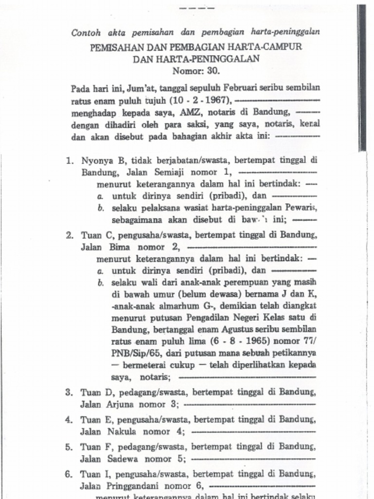 Contoh Akta Pemisahan Harta | PDF