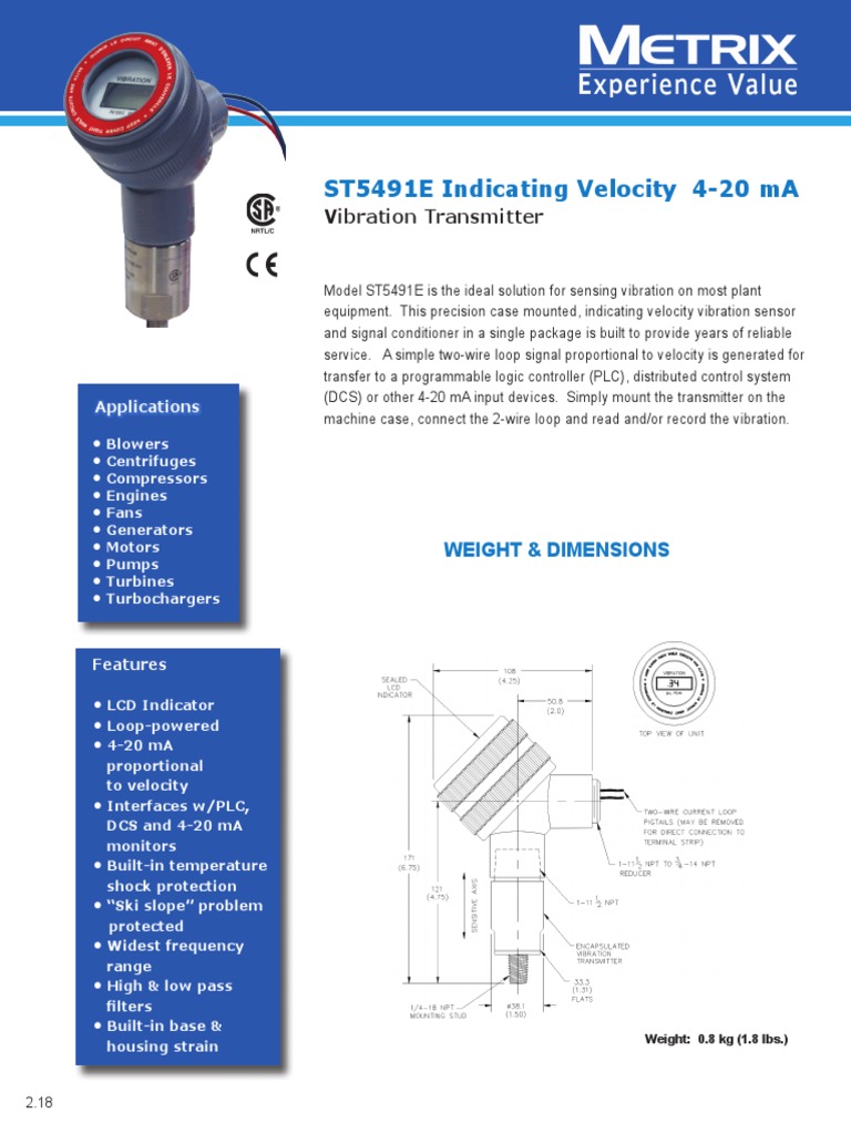 Metrix-Transmisor de Vibraciones-Especificaciones-St5491e | PDF ...