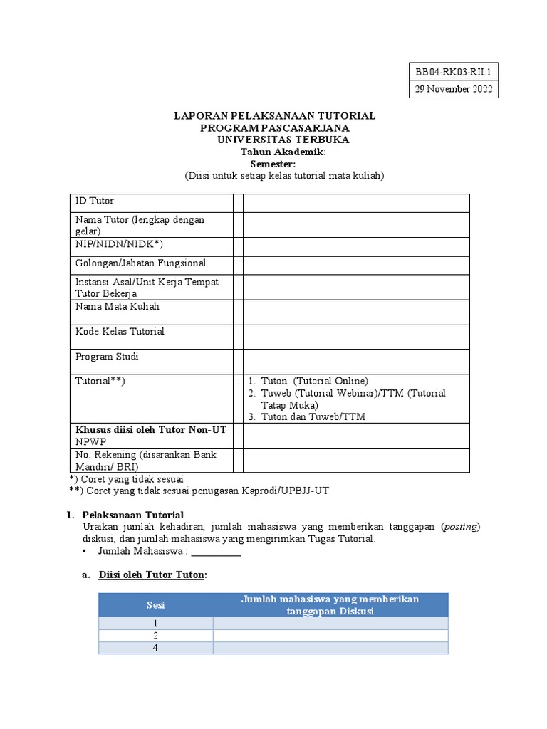 Format Laporan Pelaksanaan Tutorial PPs | PDF