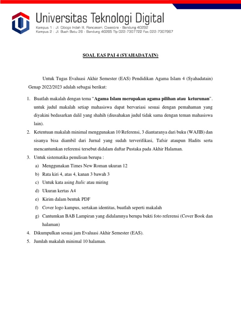 TUGAS EAS PAI 4 (Syahadatainl) Genap 2022-2023 | PDF