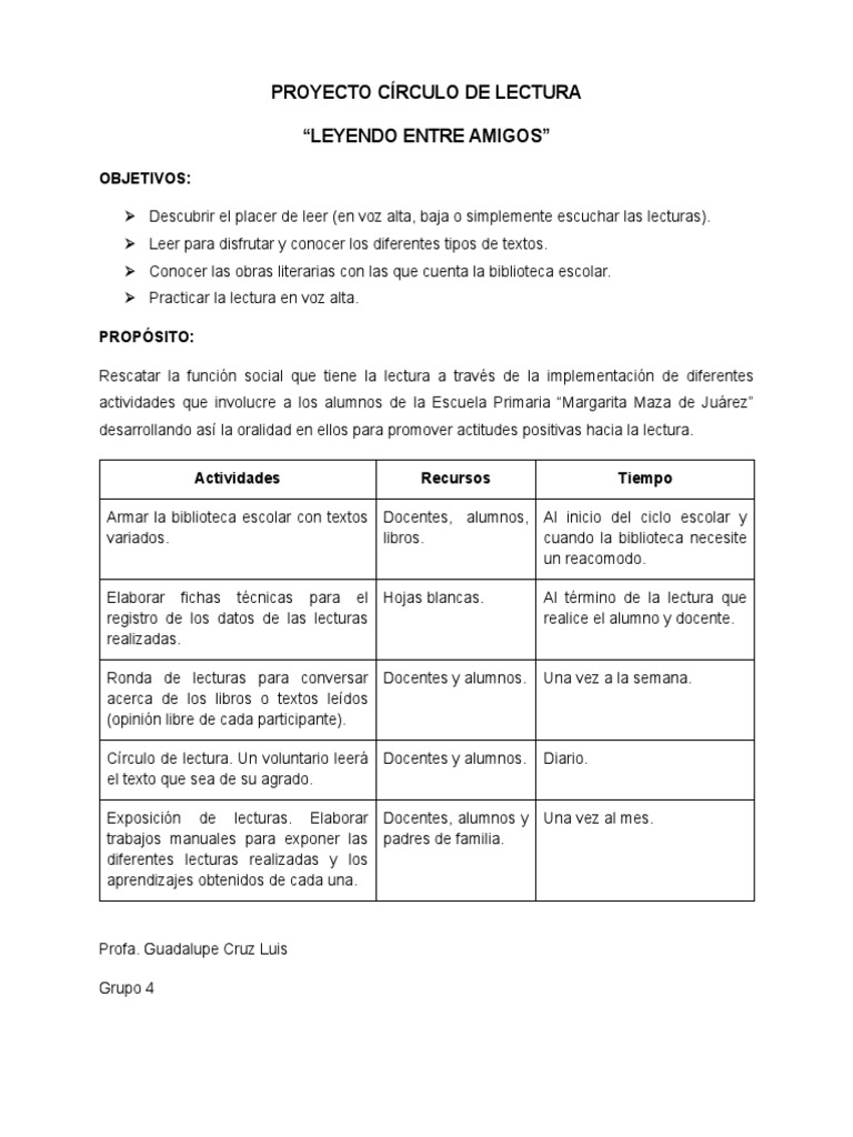 Proyecto Círculo de Lectura | PDF