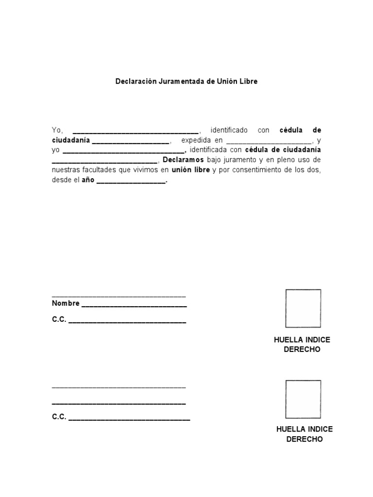 Declaración Juramentada de Unión Libre | PDF | Derecho