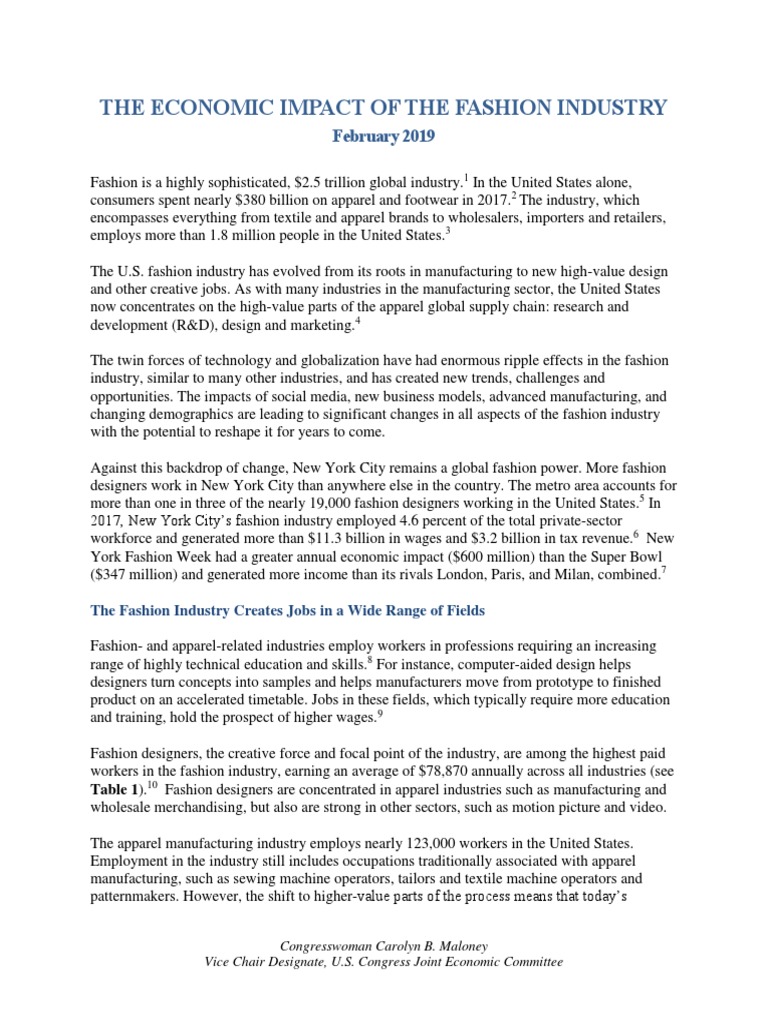 Economic Impact of the Fashion Industry | PDF | Fashion | Clothing