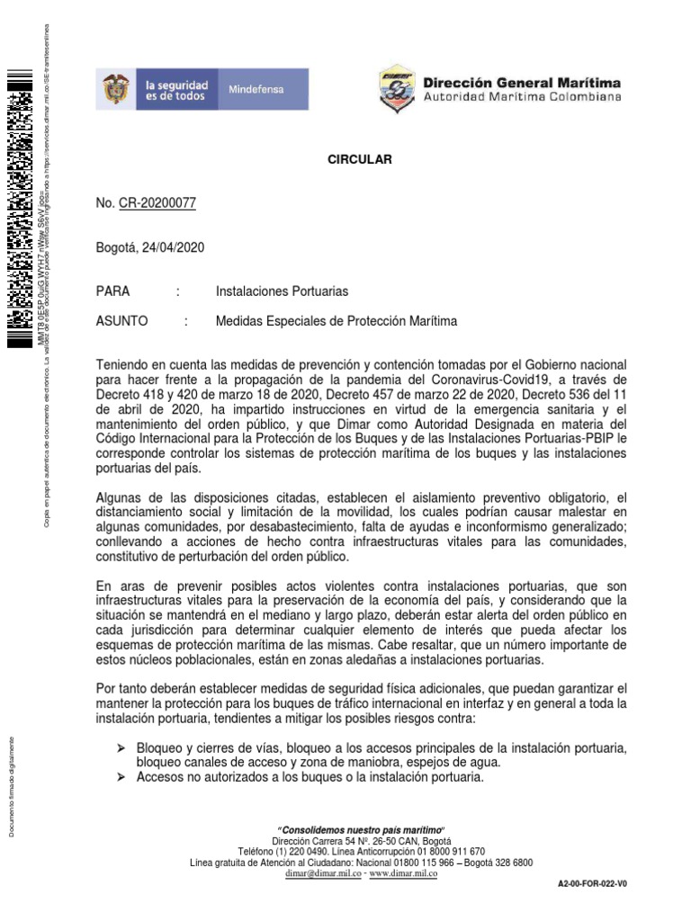 Circular General CR-20200077-Abril24-2020 - Medidas Especiales de Protección Marítima - ABRIL ...