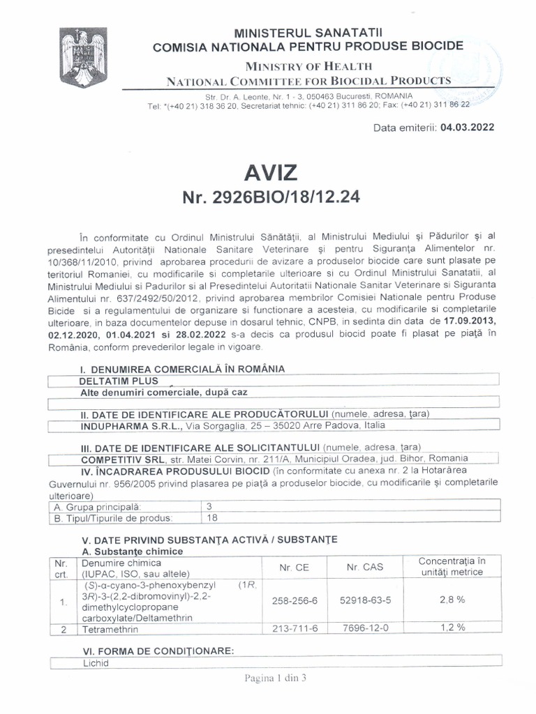 Aviz Deltatim Plus Prelungire 31.12.2024 | PDF