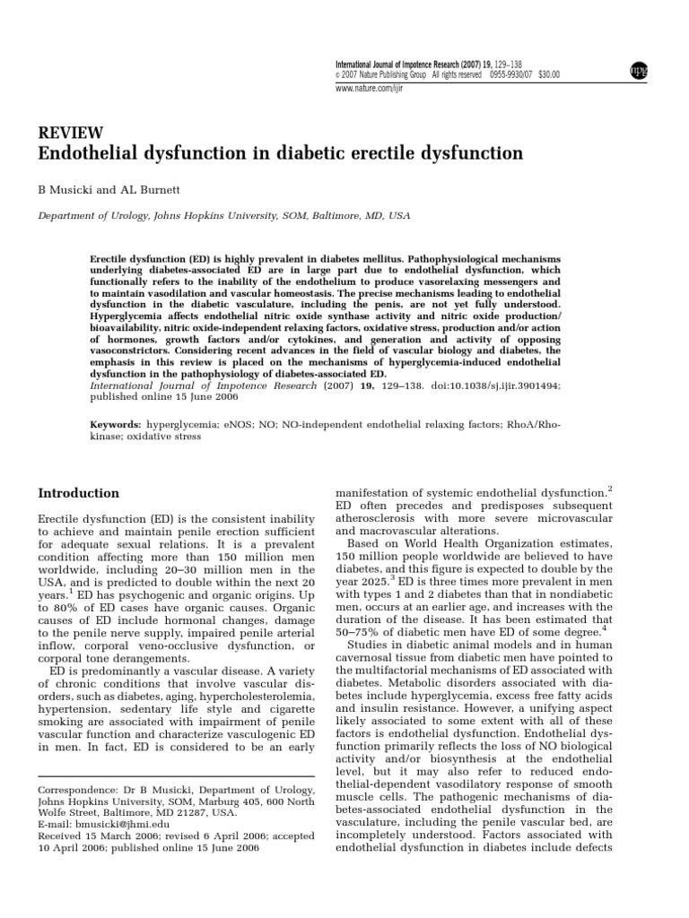 Endothelial Dysfunction in Diabetic Erectile Dysfunction | PDF ...