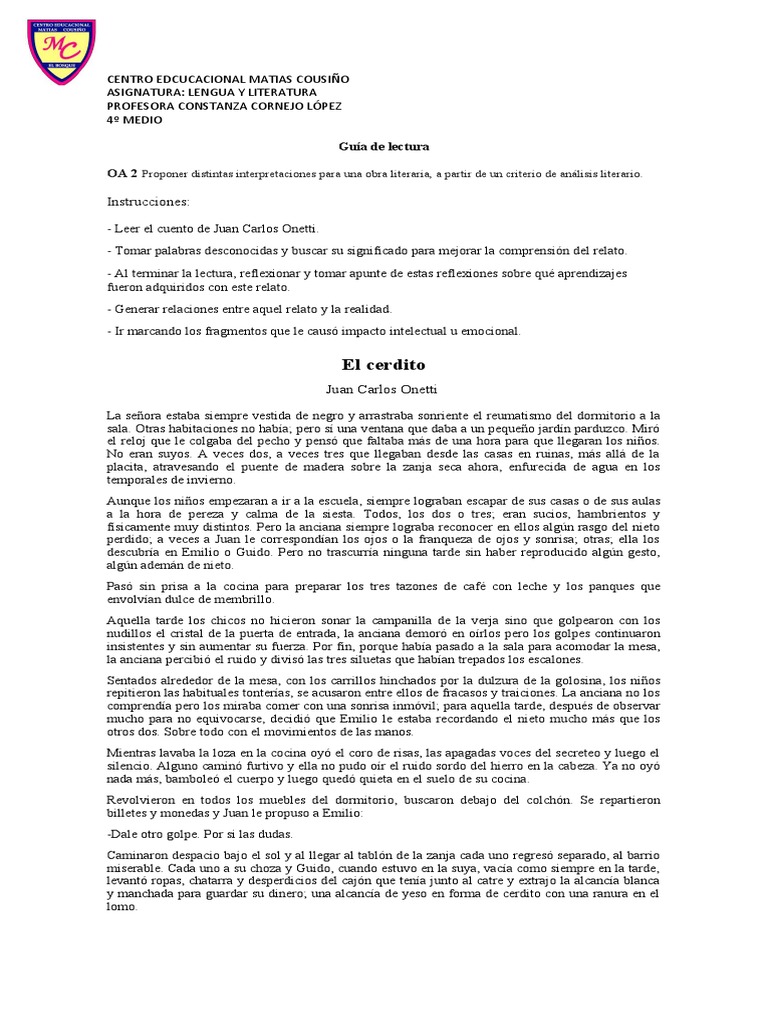 Guía Comprensión Lectora Cuarto Medio | PDF