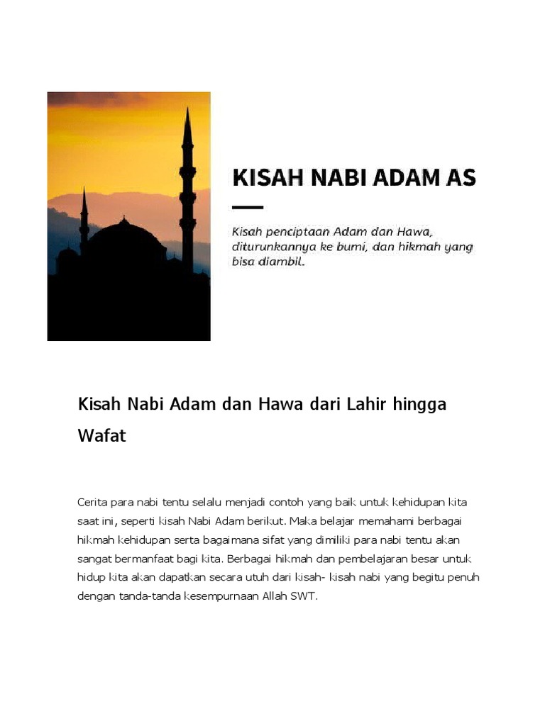 Kisah Nabi Adam Dan Hawa Dari Lahir Hingga Wafat | PDF