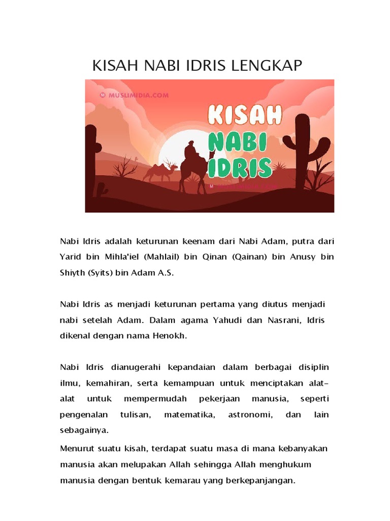 Kisah Nabi Idris Lengkap - MUSLIMIDIA | PDF