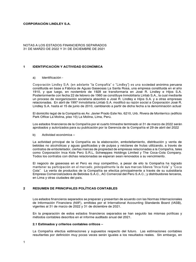 1q 2022 Notas Acl Individual | PDF | Compartir (Finanzas) | Bancos