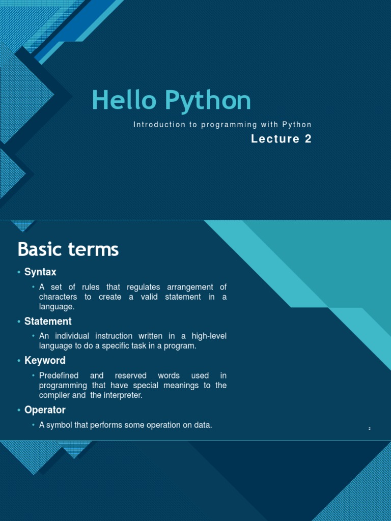 Hello Python - Lecture 2 | PDF Hello Python - Lecture 2 | PDF