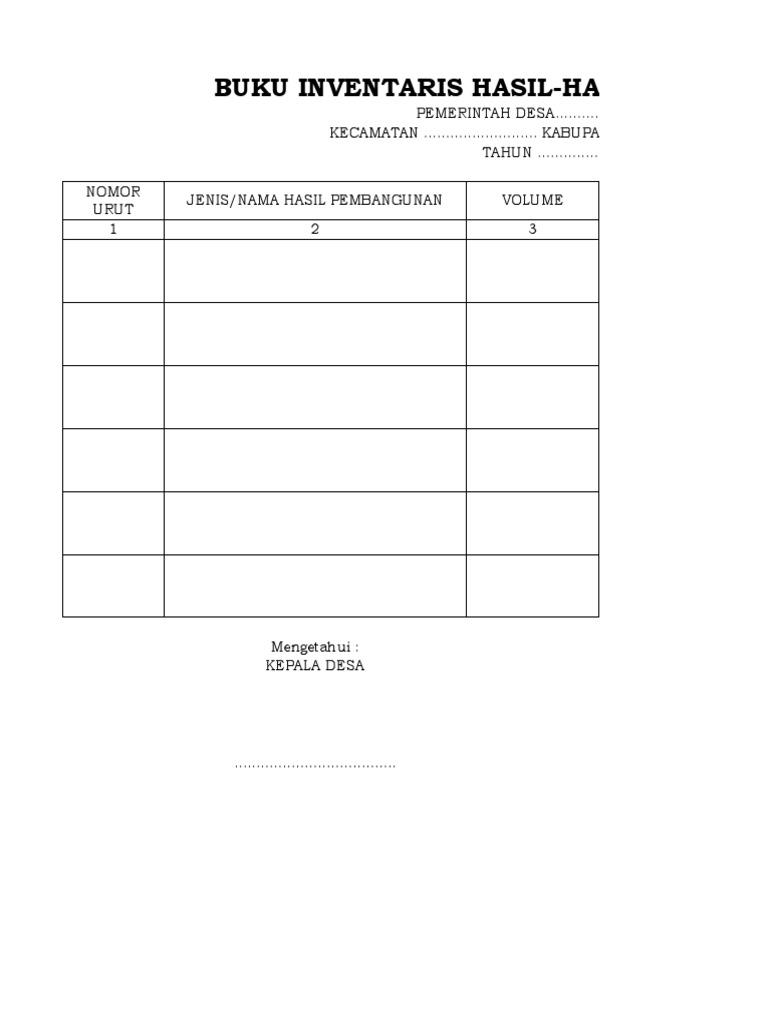 Buku Inventaris Hasil Pembangunan Desa | PDF