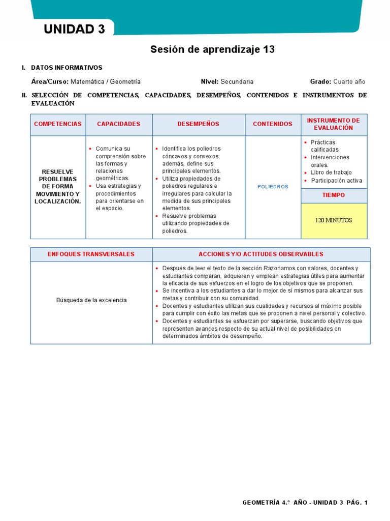 4° U3 - Geo - Sesión de Aprendizaje 13 | Descargar gratis PDF | Evaluación | Enseñando
