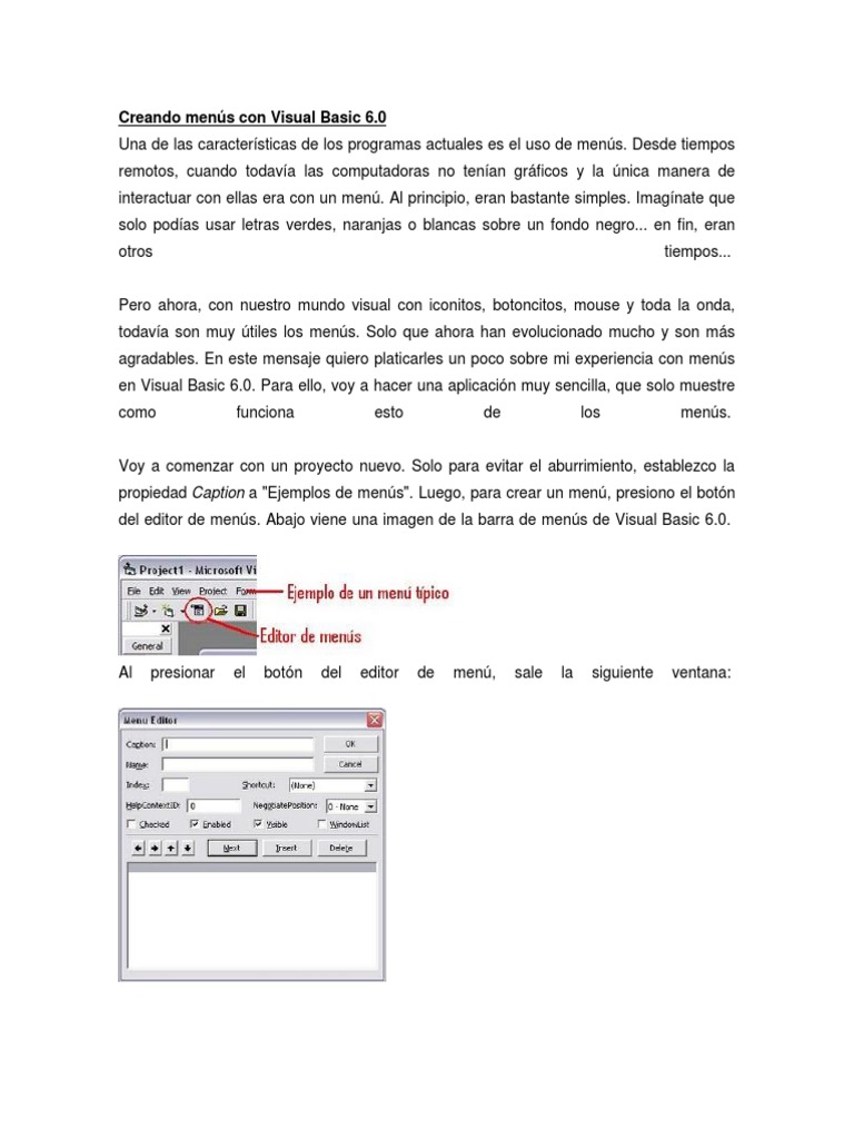 Creando Menús Con Visual Basic 6 | PDF | Point and Click | Ventana (informática)