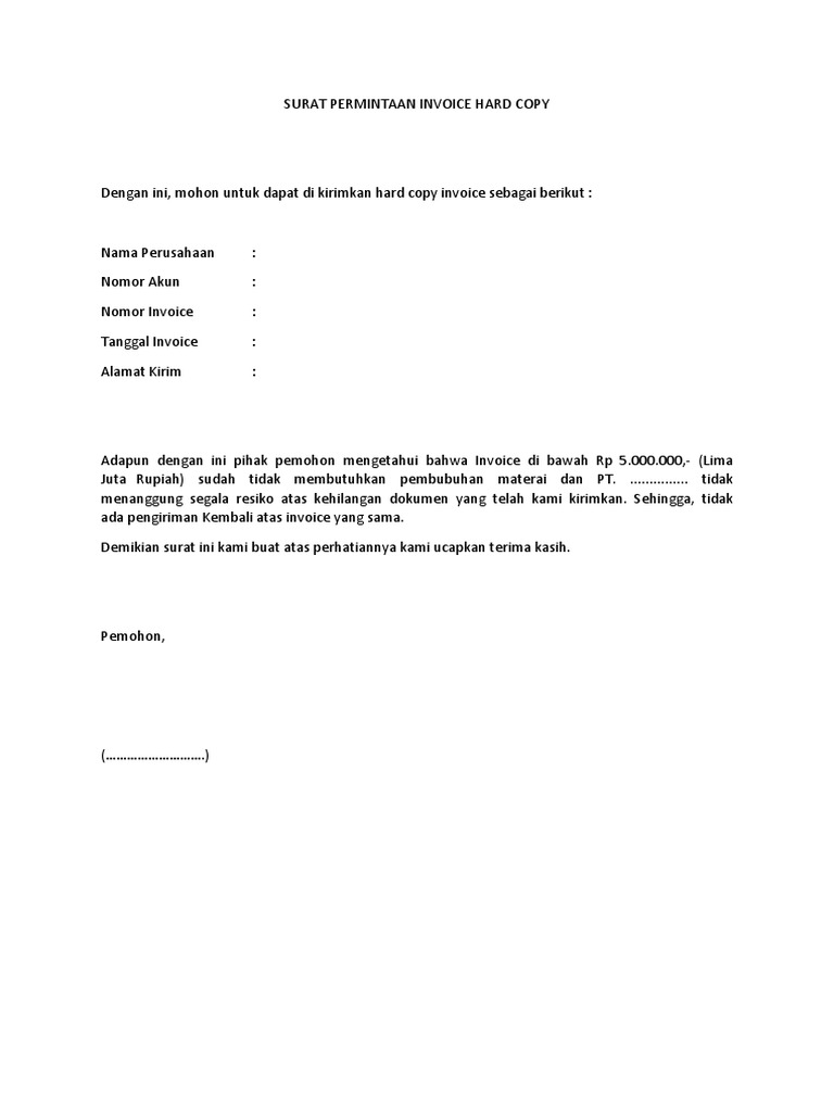 Surat Permintaan Invoice Hard Copy | PDF