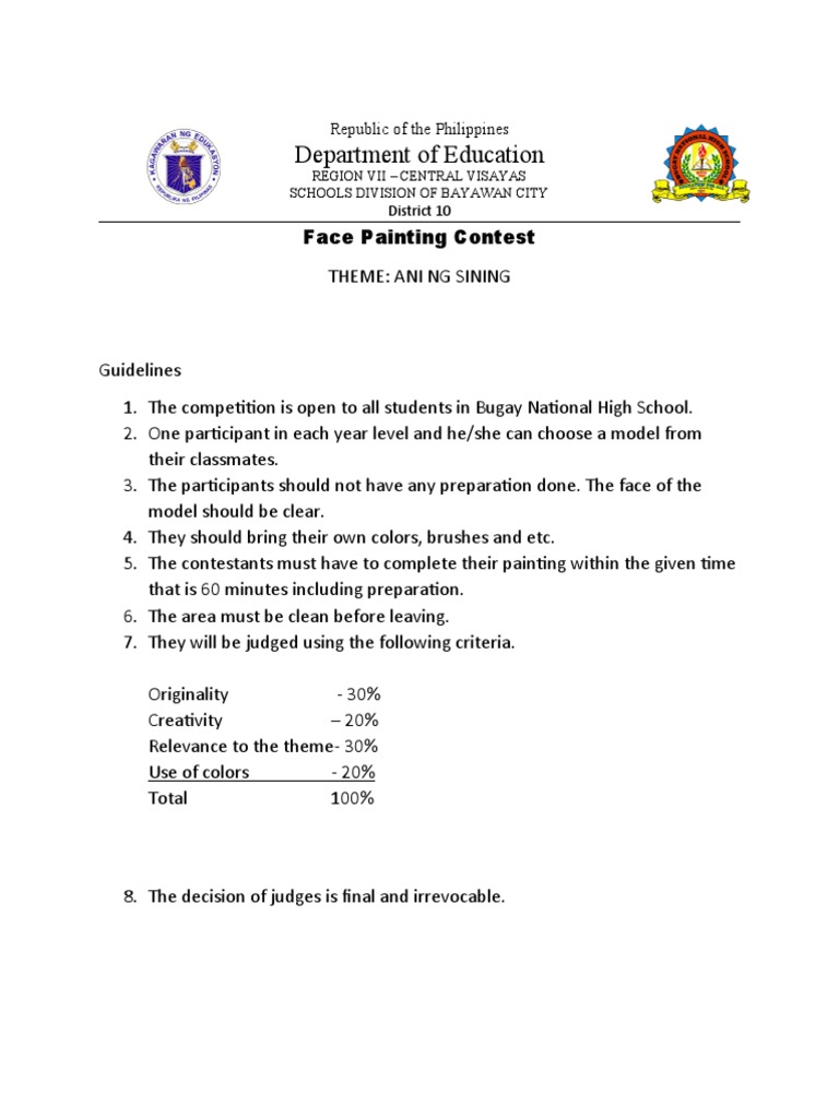 Face Painting Contest Guidelines | PDF