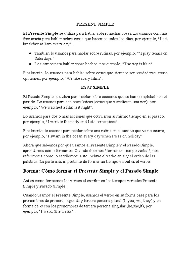Presente y Pasado Simple | PDF | Verbo | Asunto (gramática)