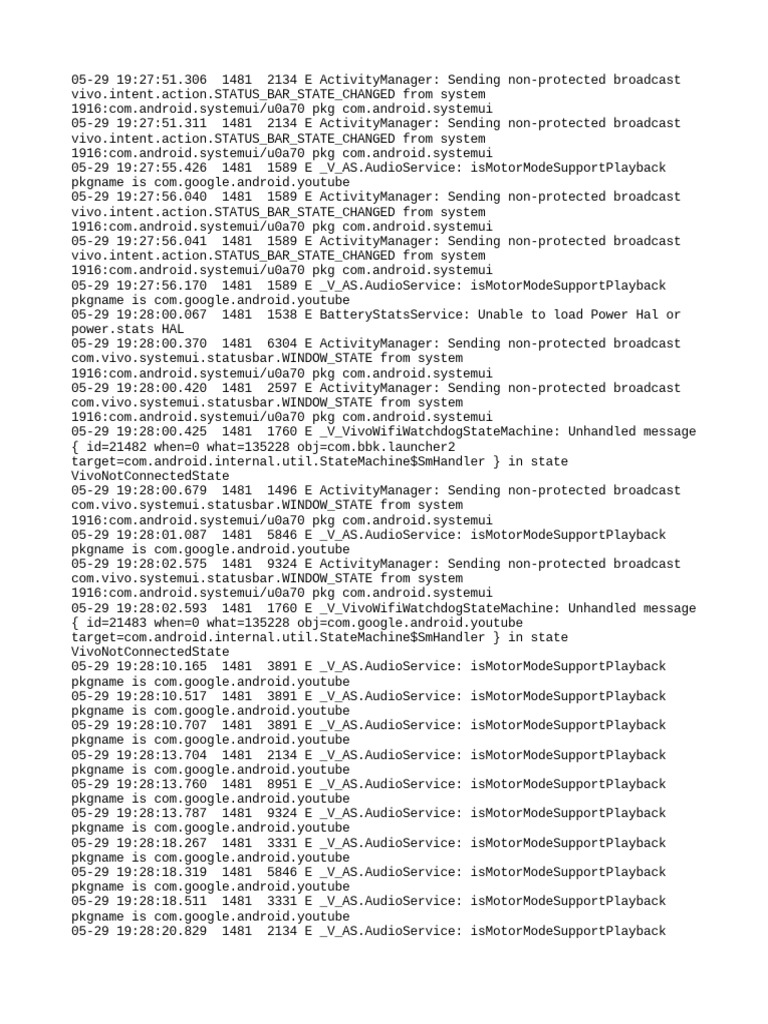 Vivo System Logs: Broadcast Errors | PDF | Computing | Software