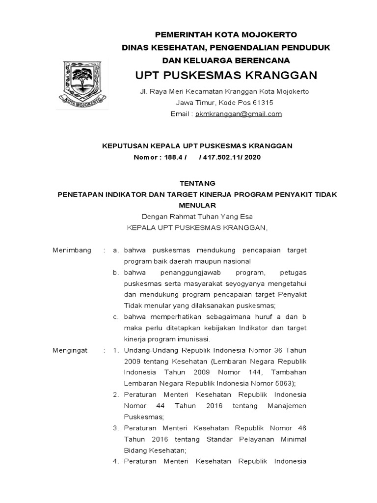SK Indikator Kinerja Dan Target Program PTM | PDF