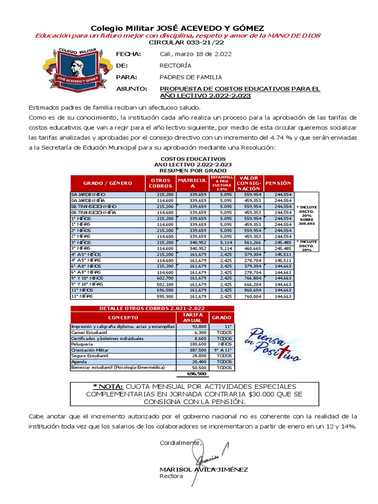 Circular 033 Prop Costos 22 23 | PDF