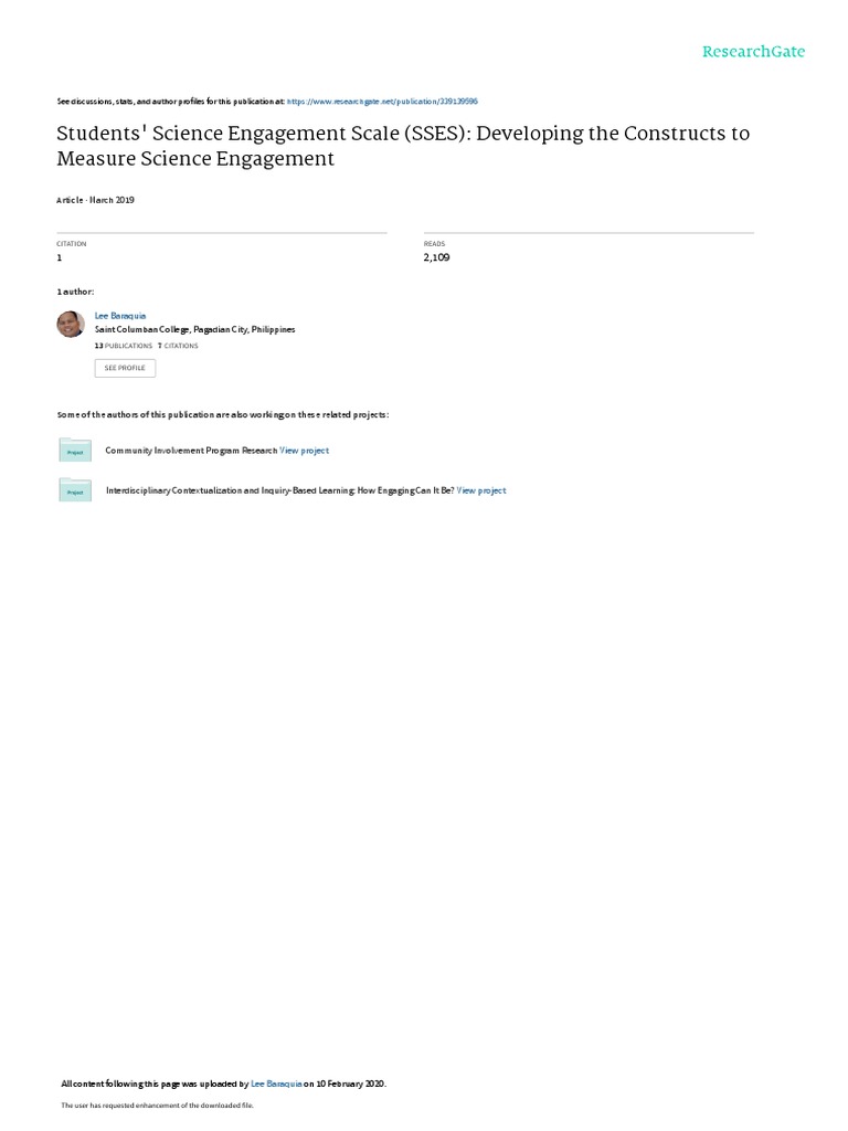 Students Science Engagement Scale SSES | PDF | Factor Analysis ...