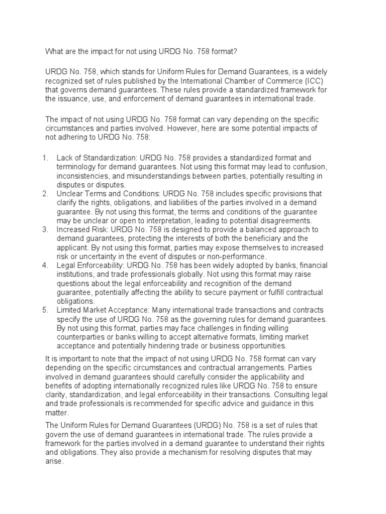 What Are The Impact For Not Using URDG No 758 | PDF | Guarantee | Banks