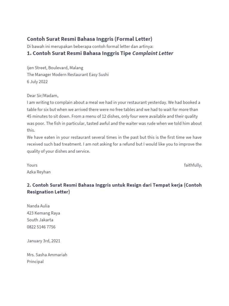 Contoh Surat Resmi Bahasa Inggris | PDF