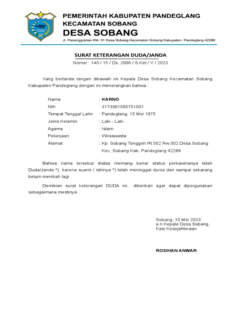 Surat Keterangan Duda | PDF