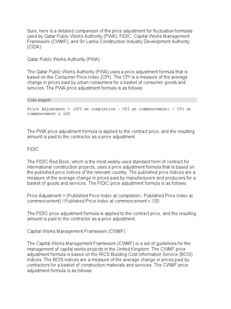 Price Adjustment Formulas in Construction | PDF | Consumer Price Index ...