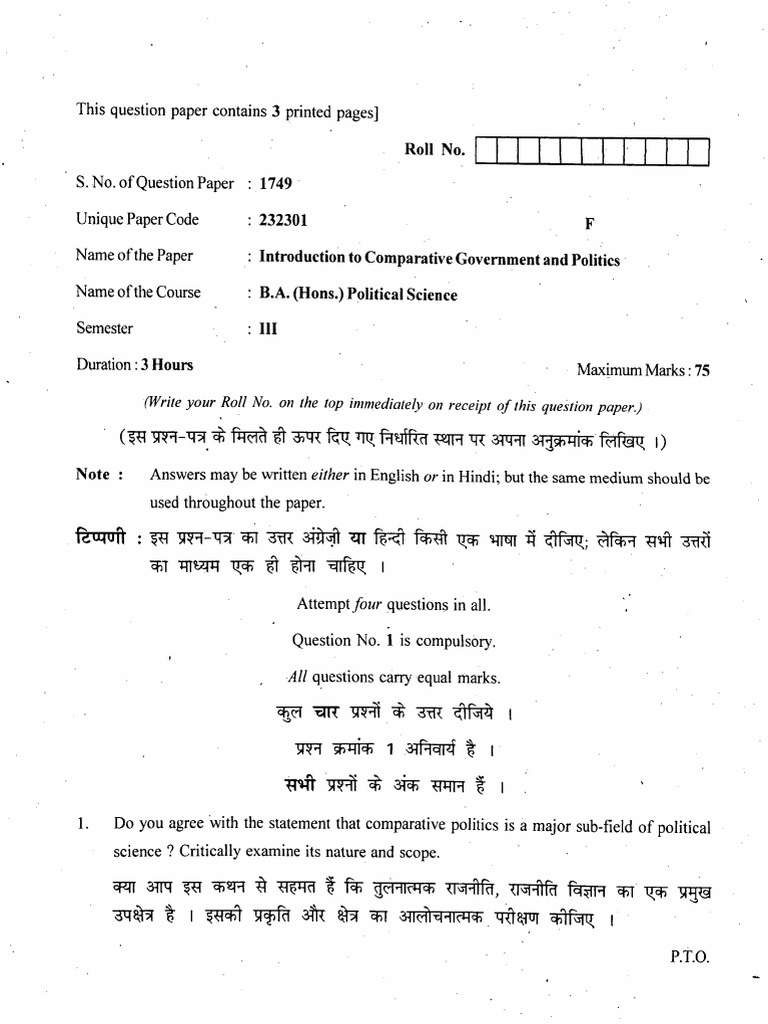B.A. (Hons.) Introduction To Comparative Government and Politics-Sem ... B.A. (Hons.) Introduction To Comparative Government and Politics-Sem ...