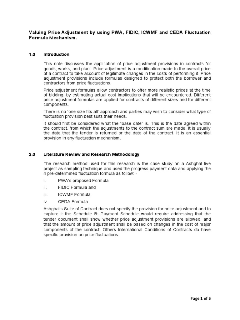 Valuing Construction Variation by Using PWA, FIDIC, ICWMF and CEDA ...