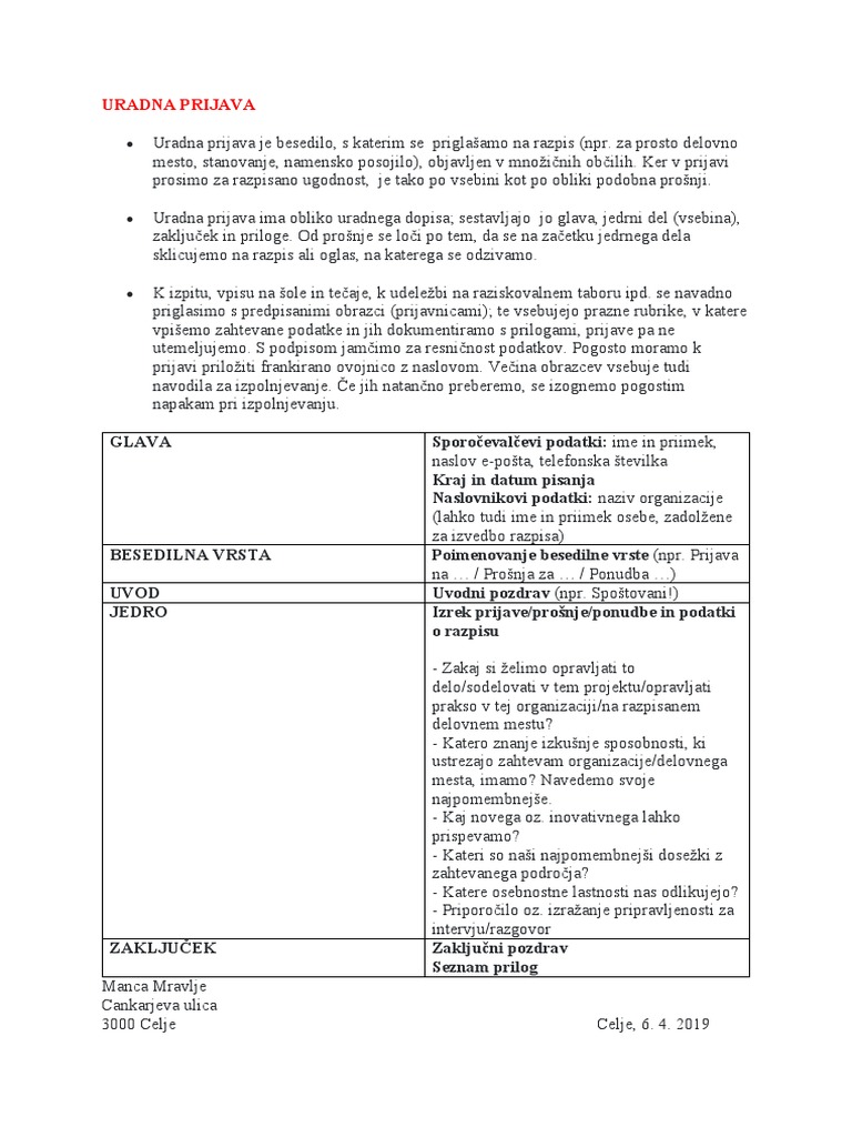 URADNA PRIJAVA | PDF