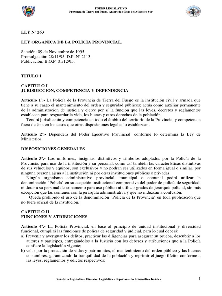 Ley Provincial 263 | PDF | Policía | Estado (política)