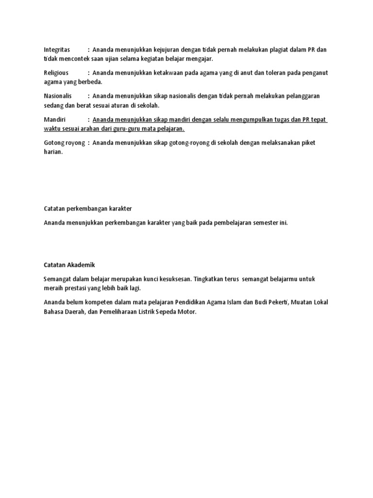 Catatan Karakter | PDF | Karier & Perkembangan | Kesehatan Holistik