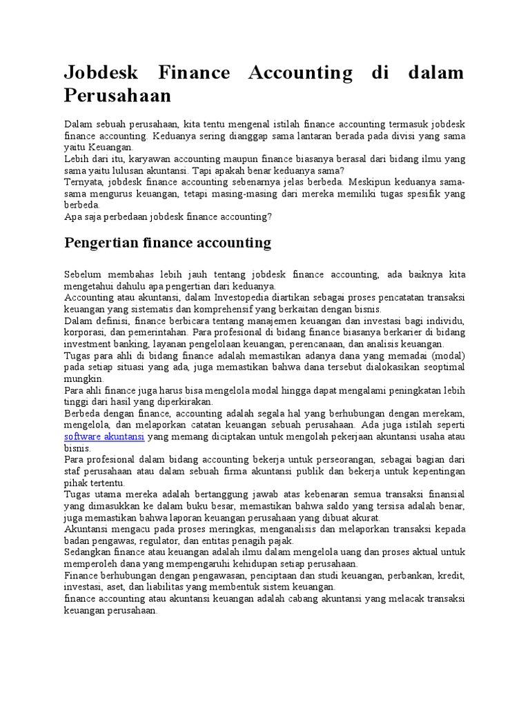 Jobdesk Finance Accounting Di Dalam Perusahaan | PDF