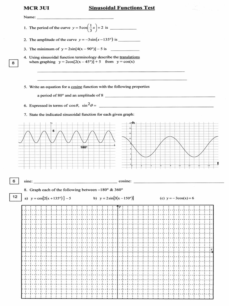 Sinusoidal Functions Test Plus Solutionss | PDF
