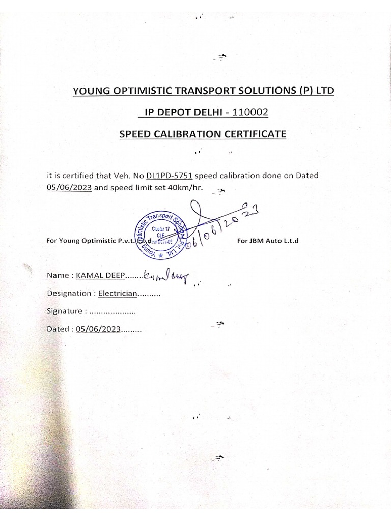 Speed Calibration Certificate | PDF