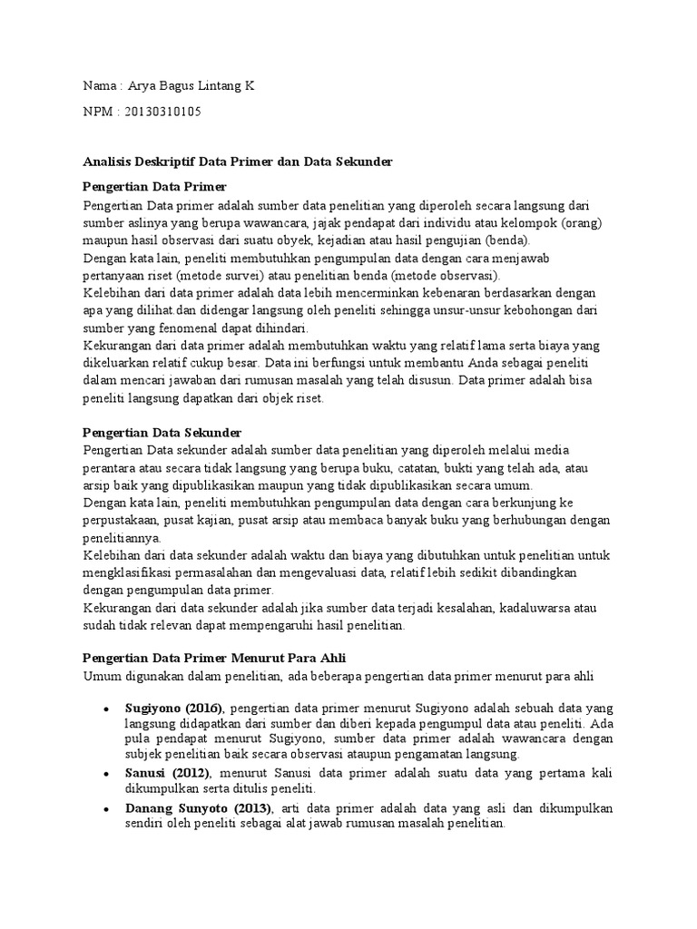 Data Primer vs Sekunder: Analisis | PDF