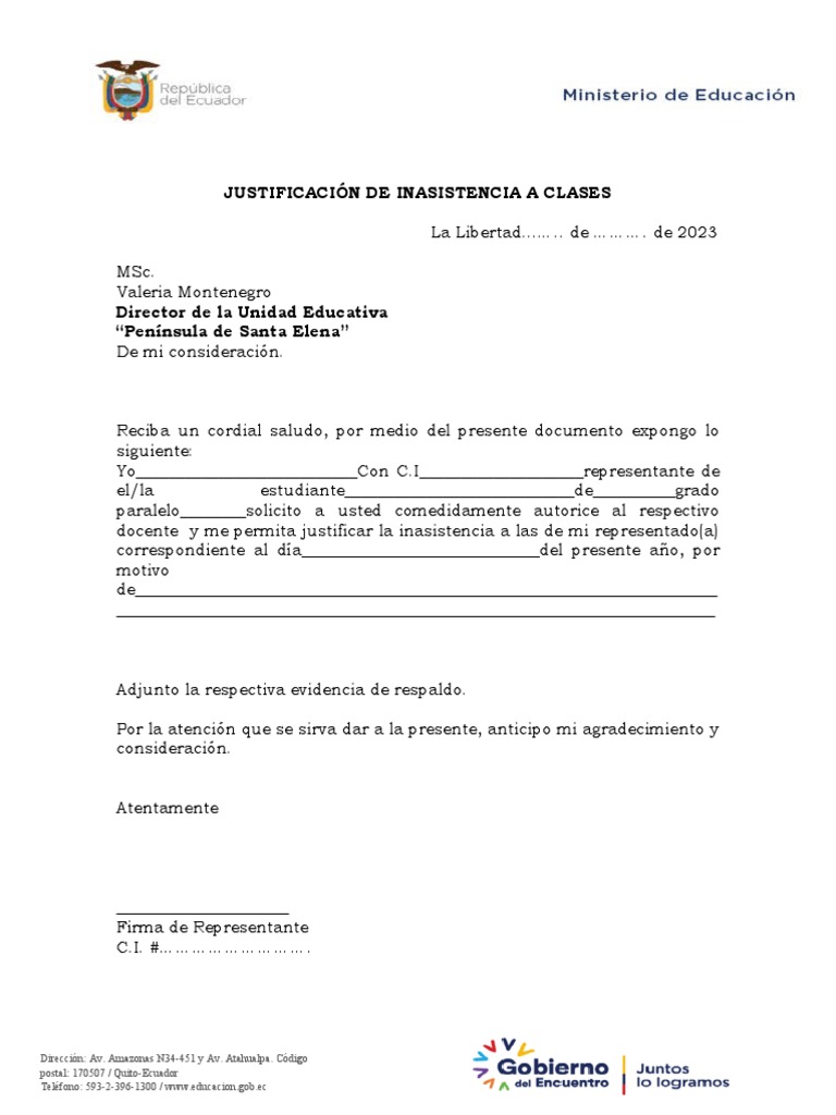 Justificación de Inasistencia Escolar | PDF