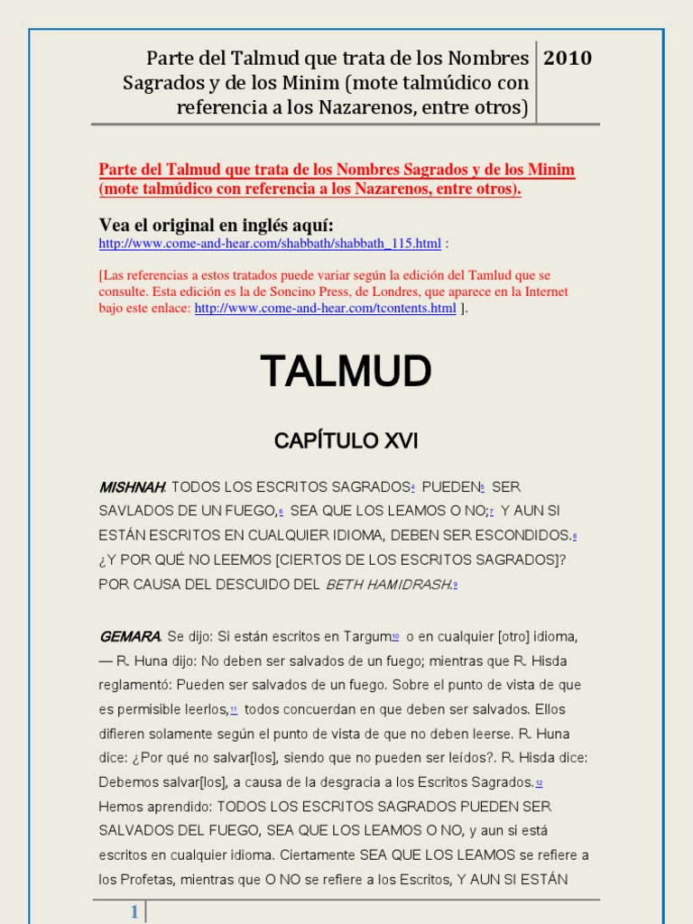 El Talmud - Los Nombres Sagrados y Los Minim-2 | PDF | Tora | Viejo ...
