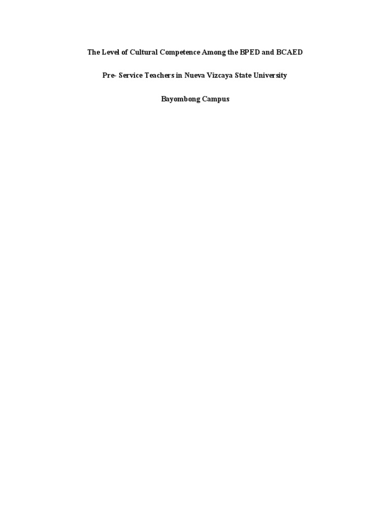 The Level of Cultural Competence Among The BPED and BCAED (RESEARCH) | PDF