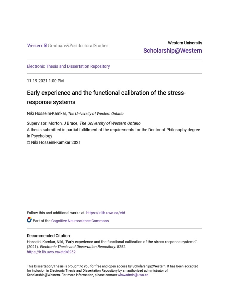 Early Experience and The Functional Calibration of The Stress-Response Systems | PDF