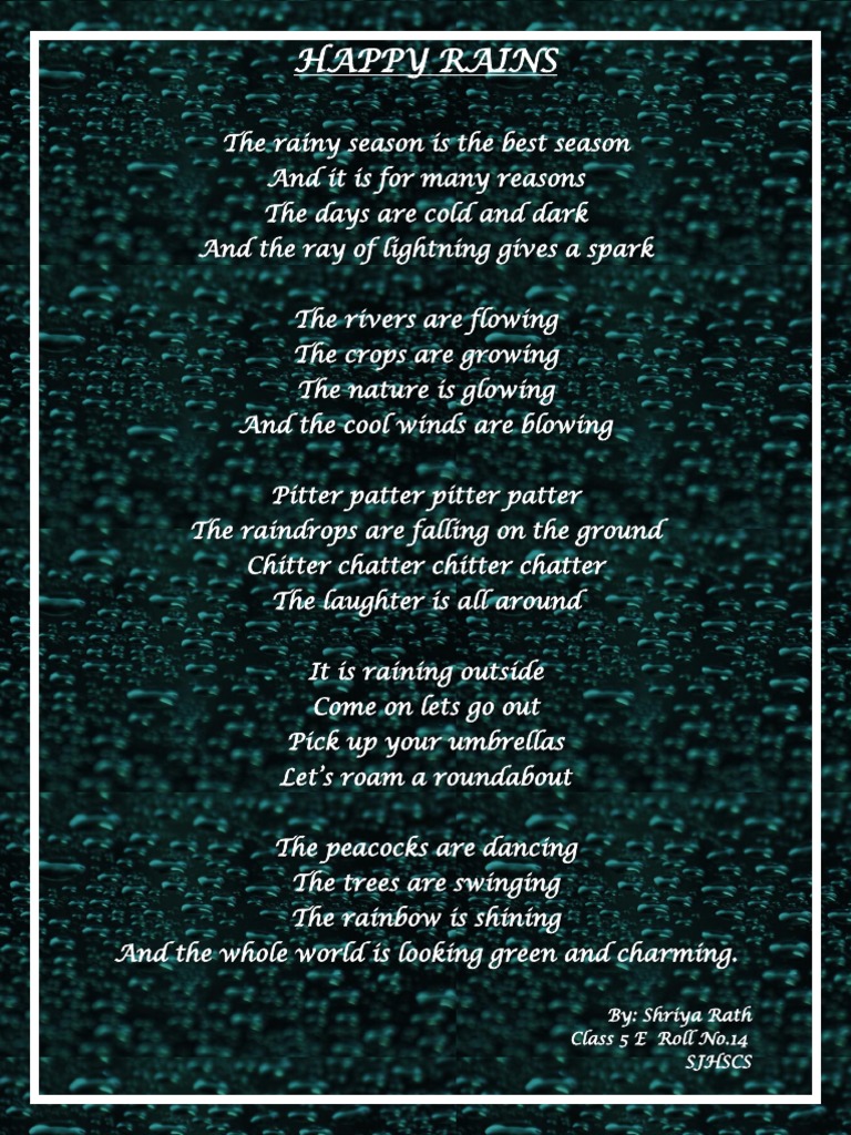 Shriya Rath 5 E Roll No. 14 Poem On Rainy Season | PDF