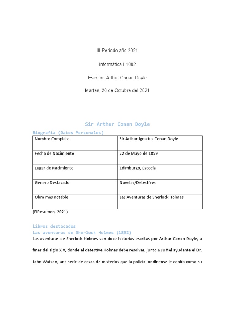 Escritor Arthur Conan Doyle | PDF | Arthur Conan Doyle | Dr. Watson