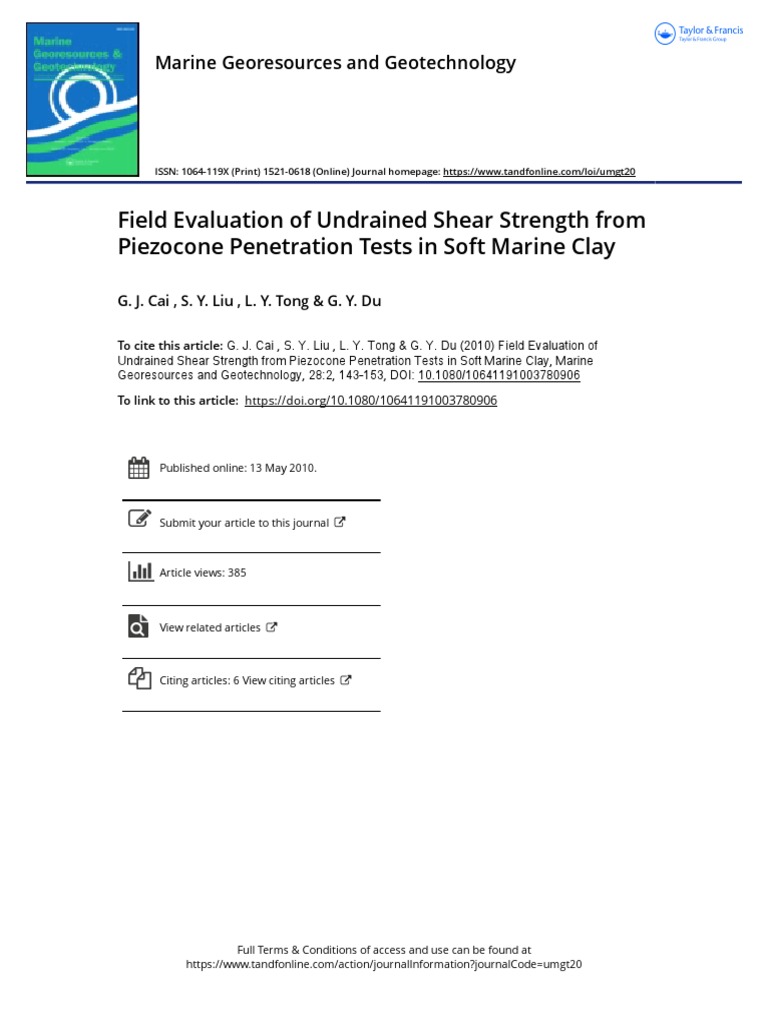 Field Evaluation of Undrained Shear Strength From Piezocone Penetration ...