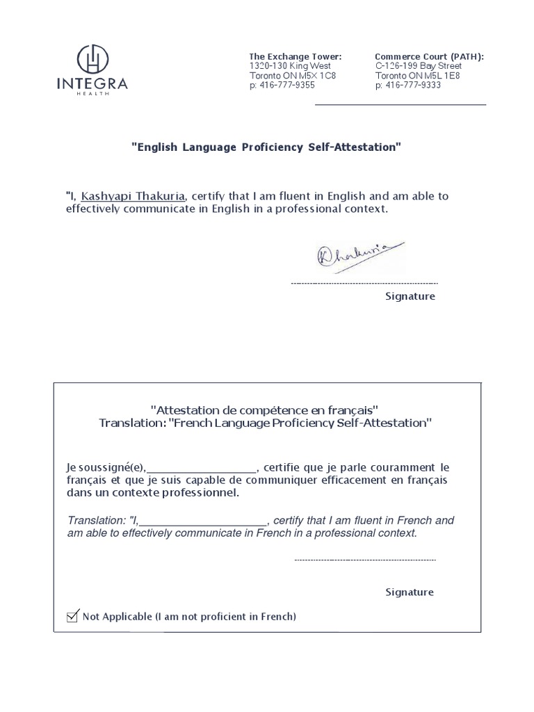 English Language Proficiency Self-Attestation (2) (1) | PDF
