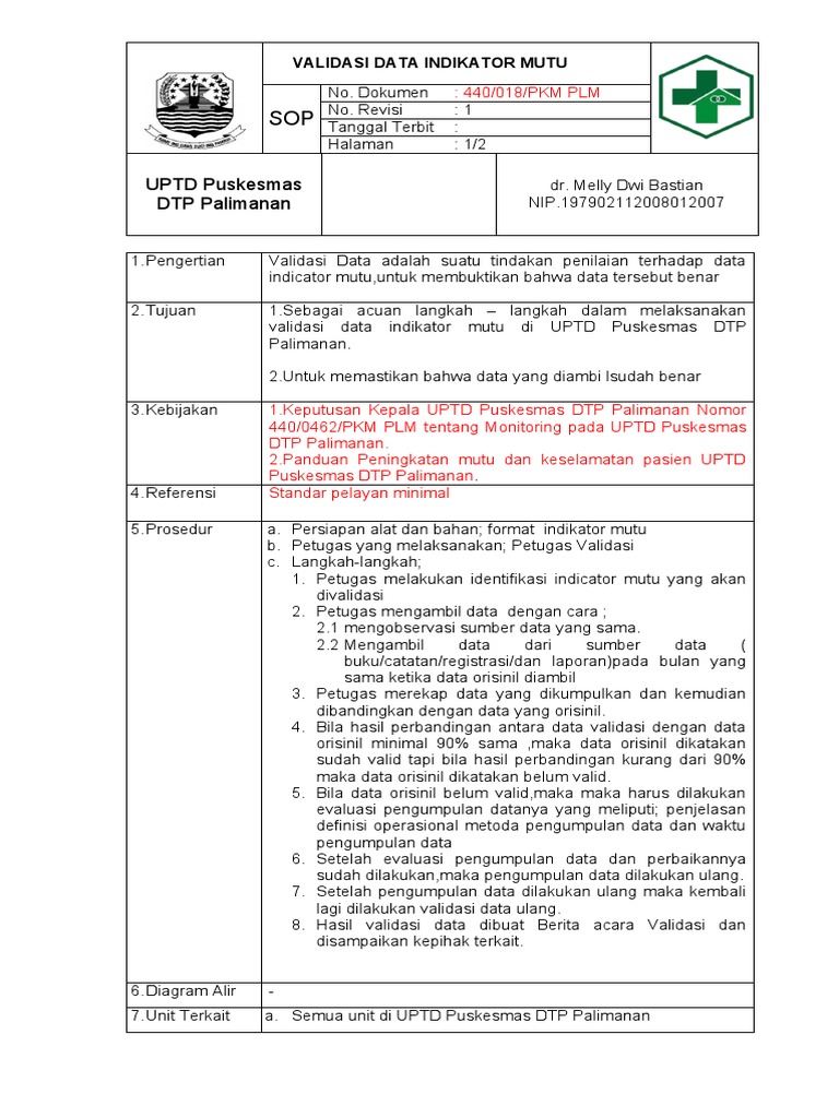 Sop Validasi Data Indikator Mutu | PDF
